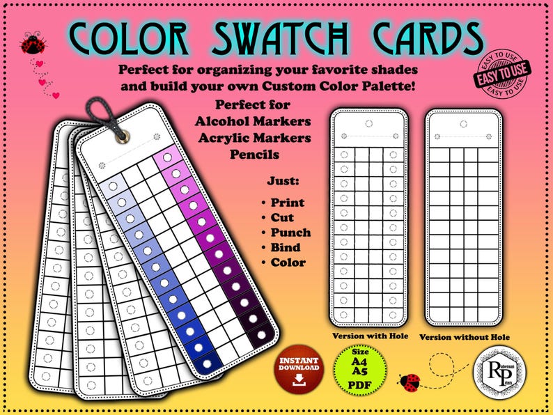 Printable Color Swatch Chart Template - Alcohol Marker Swatch Card - A4 ...