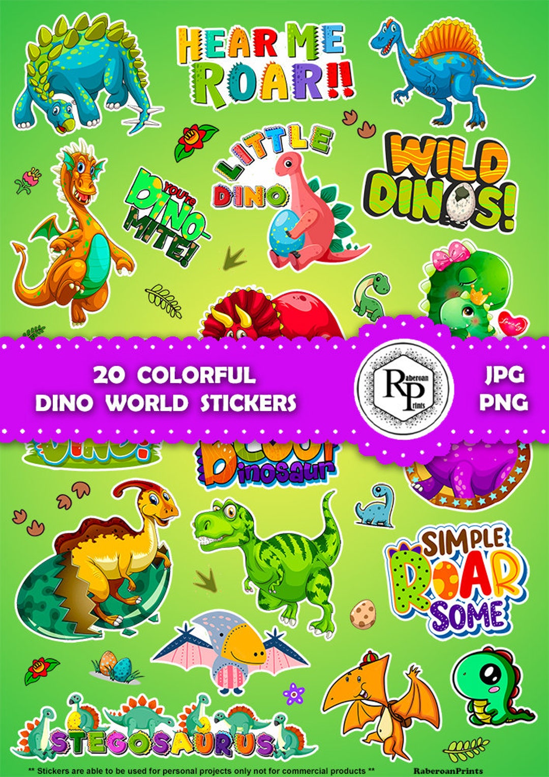 Bestseller** Super Colorful Dinosaur World ONE (1) Stickers Sheet ...
