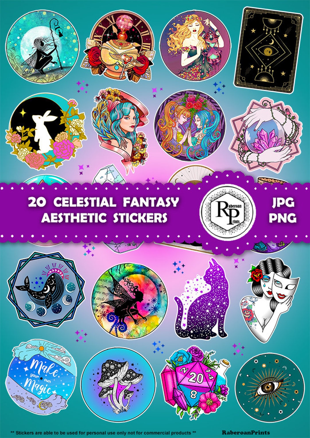 Super Sale*** Celestial Fantasy Aesthetic ONE (1) Stickers Sheet, PNG ...