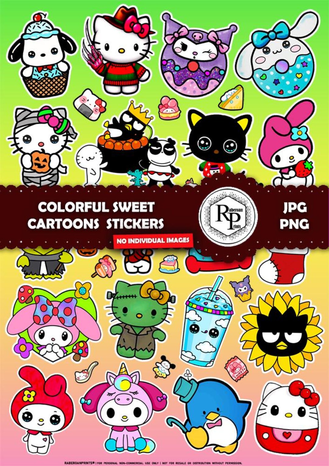 Sweet Cartoons Stickers Sheet + Bonus Gift Box Template - Scrapbooking ...