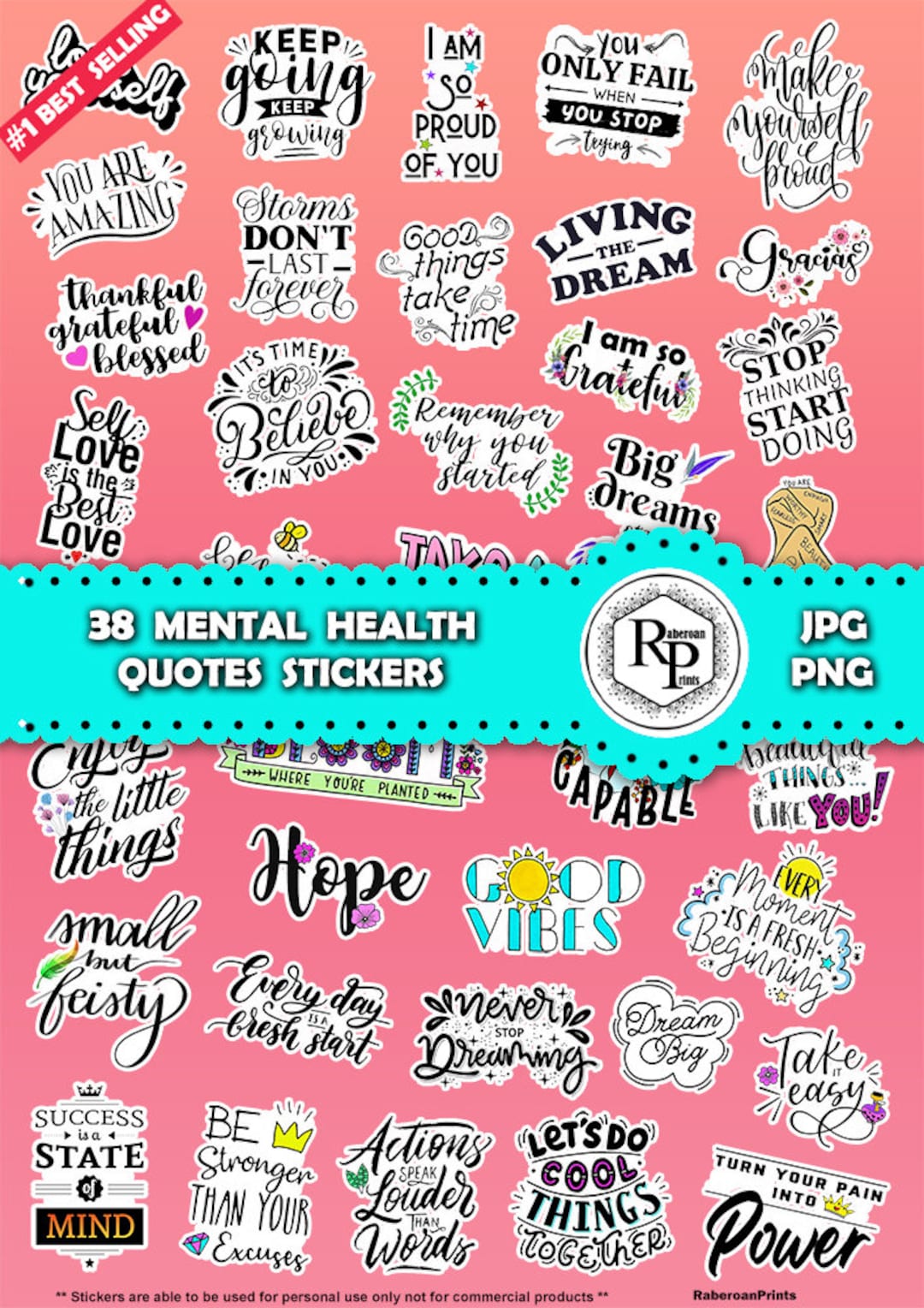 Mental Health Quote Stickers Print and Cut Plus Free Botanical Doodle ...