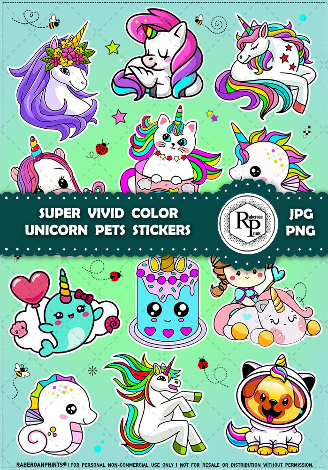 Best Selling Super Color Unicorn Pets ONE 1 Stickers Sheet plus Free ...