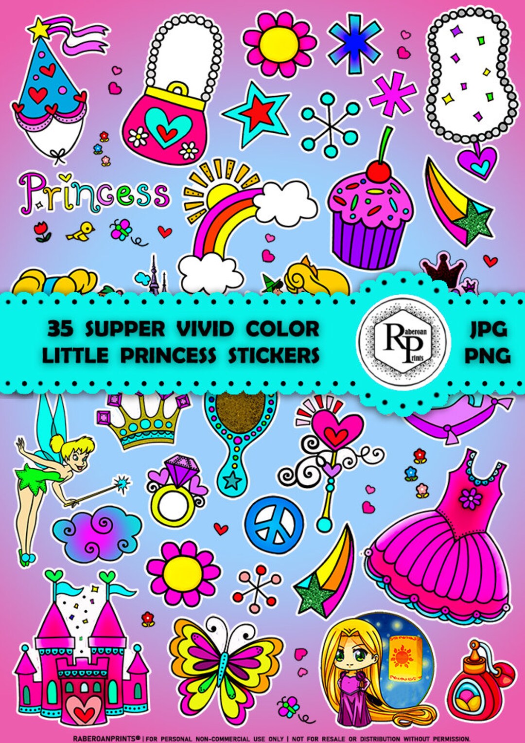 Best Selling ** Super Vivid Color Little Princess ONE (1) Stickers ...