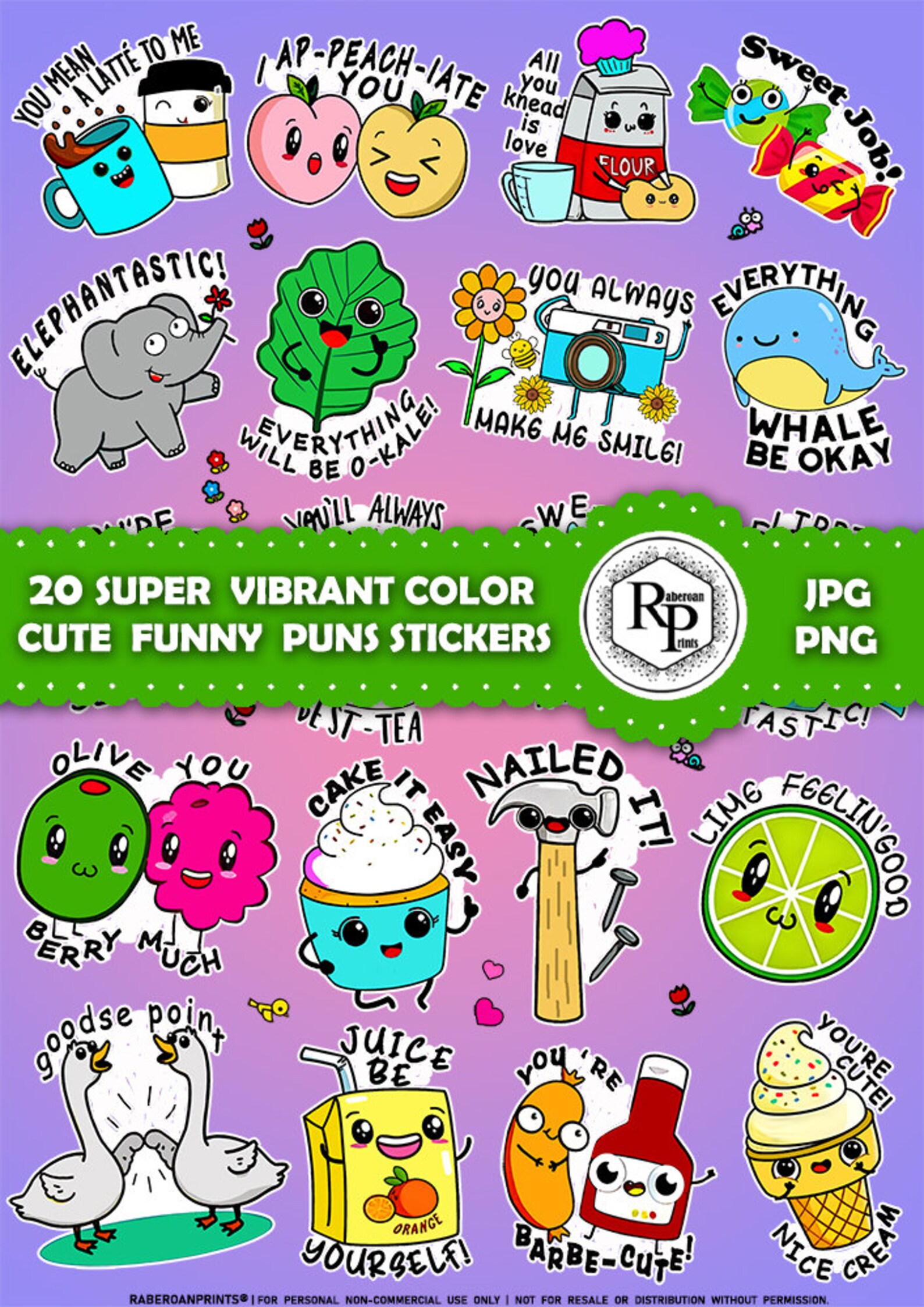 Funny "puns" Stickers Sheet, Vibrant Colors Bonus Gift Box Template ...