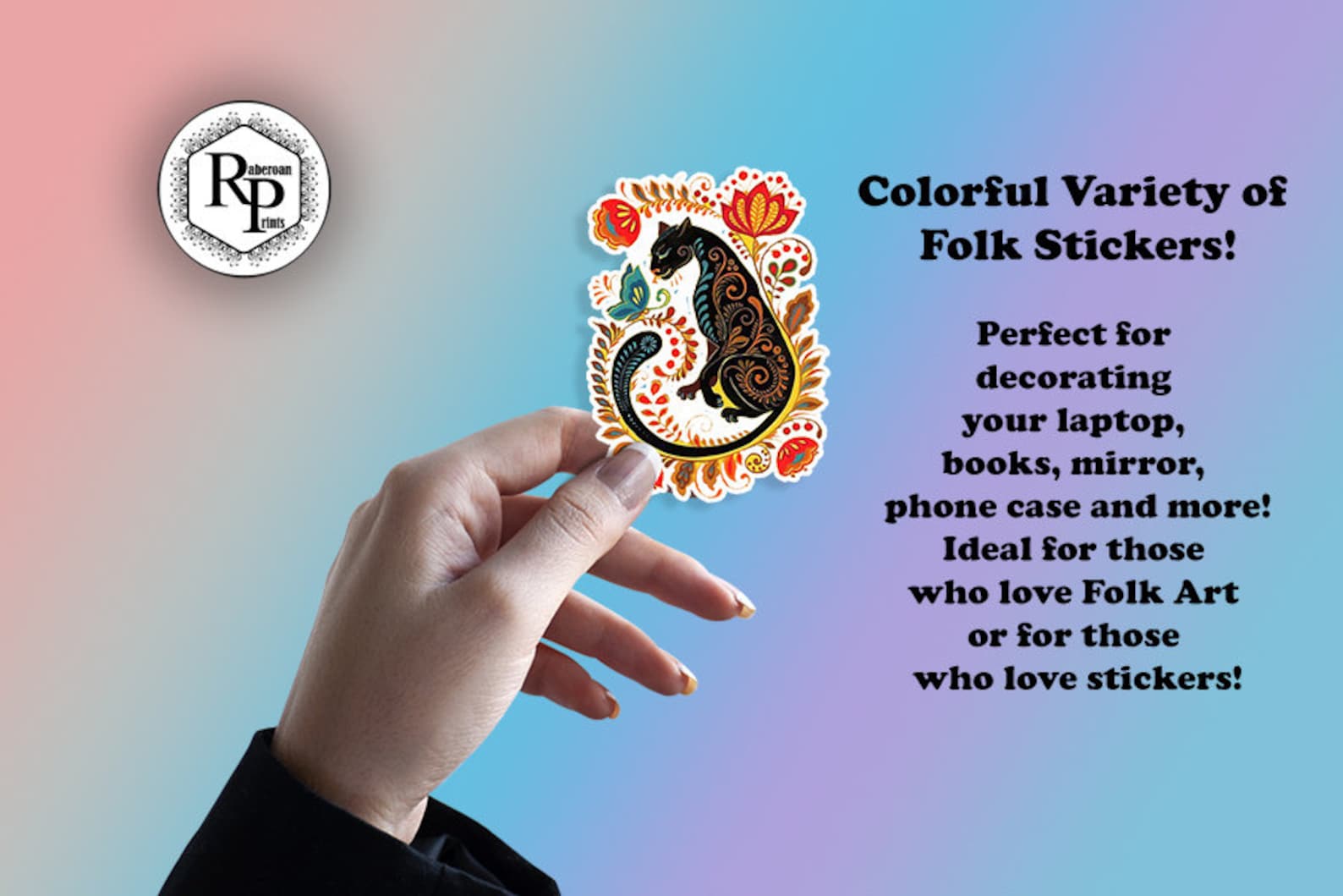 Colorful Folk Stickers Sheet PNGJPF & Gift Box Template - Etsy