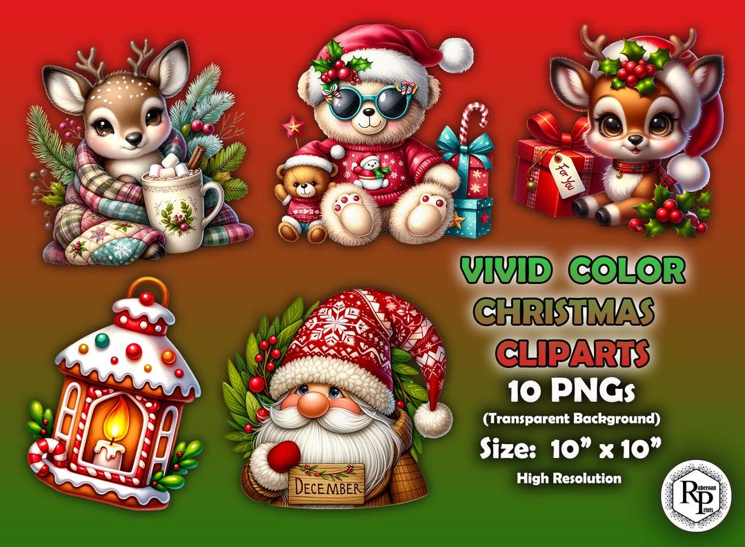 Colorful Christmas Cliparts | Set of 10 | High Quality Pngs | Holiday ...