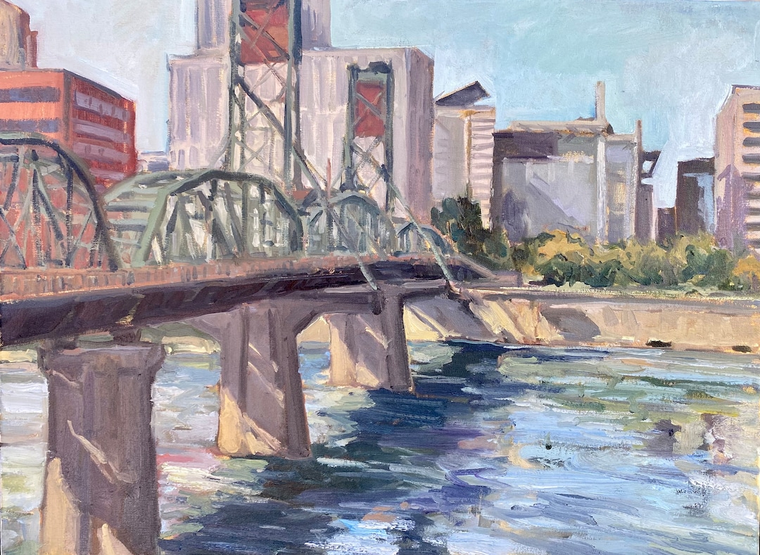 Hawthorne Bridge, SE Madison, Oil Painting En Plein Air, Portland OR ...