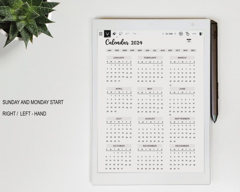 Plantillas Supernote Calendario 2024, Calendario anual y mensual ...