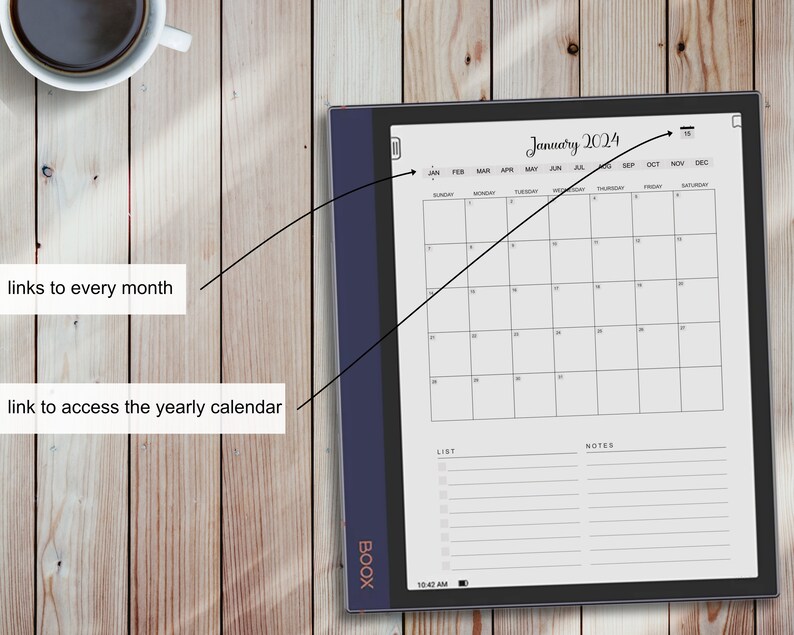 Plantillas Boox Note Air Calendario anual y mensual 2024, PDF con ...