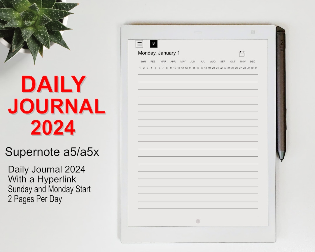Supernote A5 A5x Templates 2024 Daily Journal, Hyperlinked PDF, Sunday ...