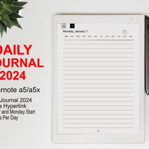 Supernote A5 A5x Templates 2024 Daily Journal, Hyperlinked PDF, Sunday ...