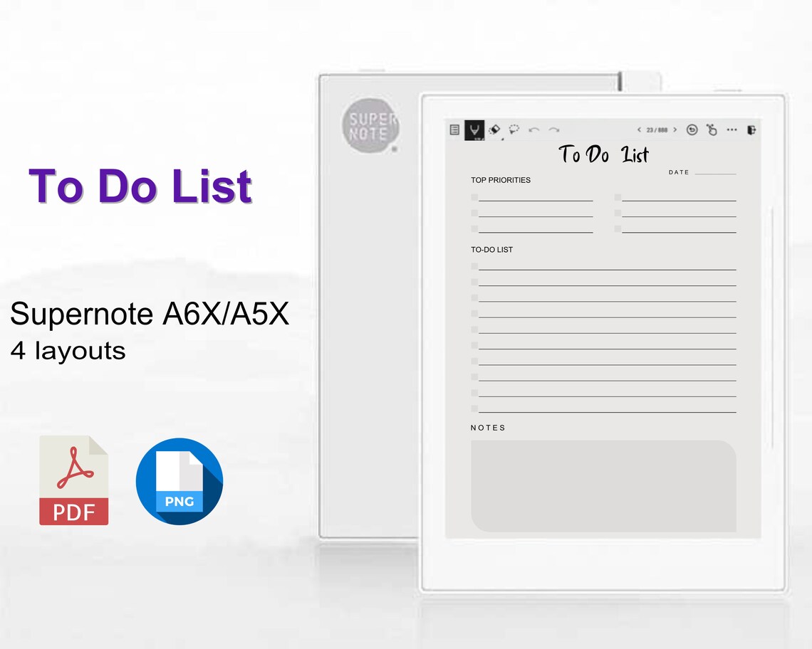 Supernote A6X/A6 Templates, Supernote A5X/A5 To-do List | Pdf & Png - Etsy