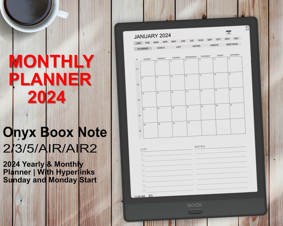 Boox Note Digital Planner 2024, Boox Note Templates 2024 Yearly ...