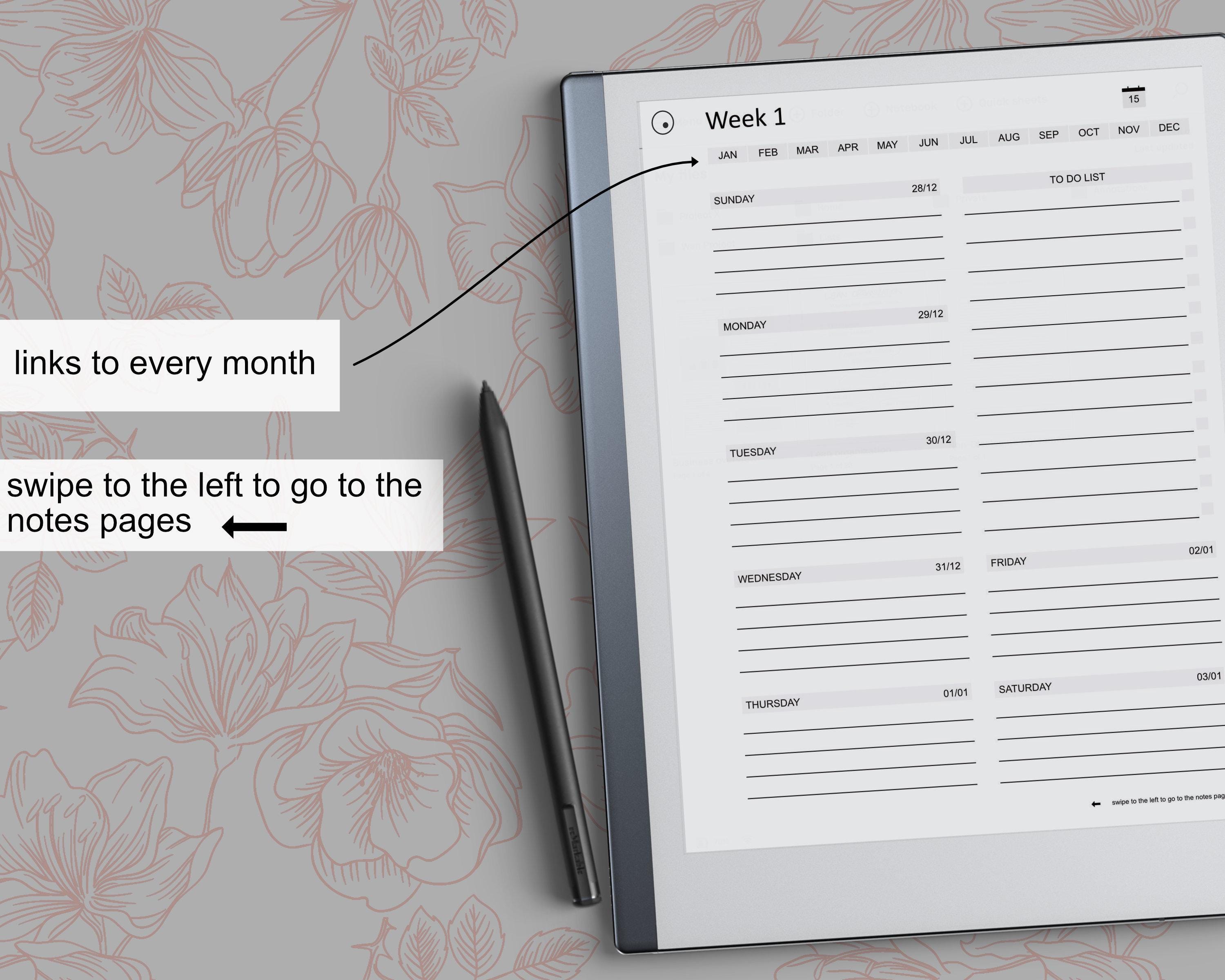 Weekly Planner Template for Remarkable 2, 2025-2026 Yearly and Monthly ...