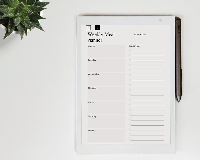 Supernote Templates Weekly Meal Planner Grocery List - Etsy
