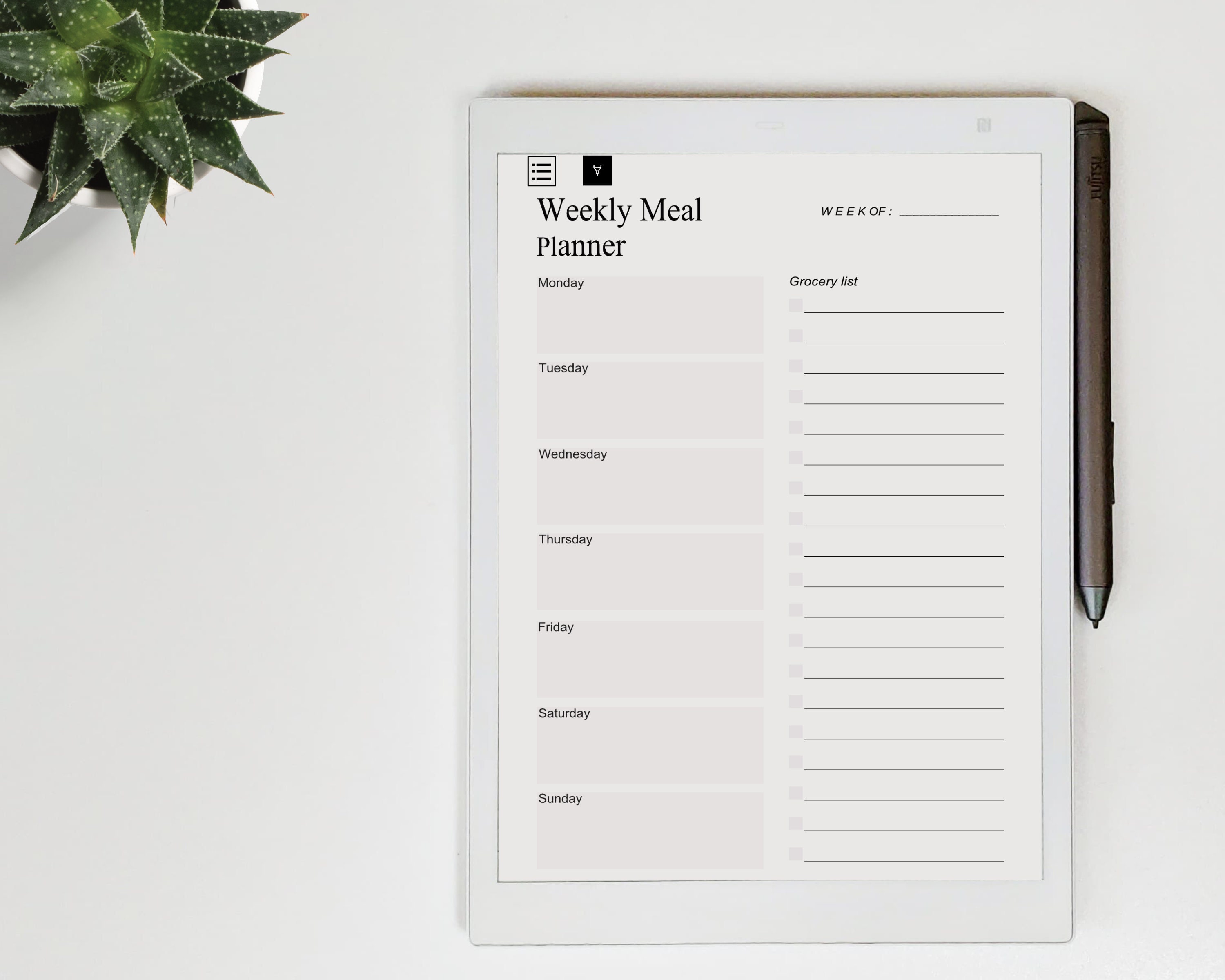 Supernote Templates Weekly Meal Planner Grocery List - Etsy