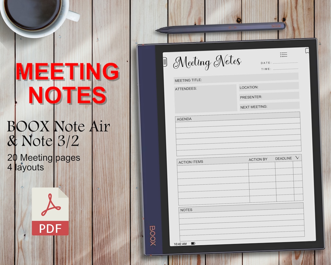 Boox Note Air Templates Meeting Notes, Meeting Book, Hyperlinked PDF - Etsy