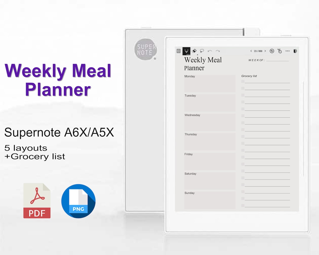 Supernote Templates Weekly Meal Planner + Grocery List - Etsy