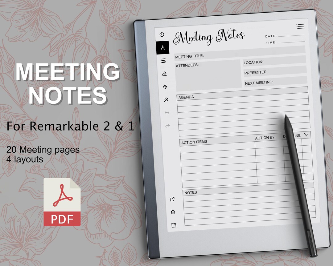 Meeting Notes Templates for Remarkable 2 | Hyperlinked PDF | 4 Layouts ...