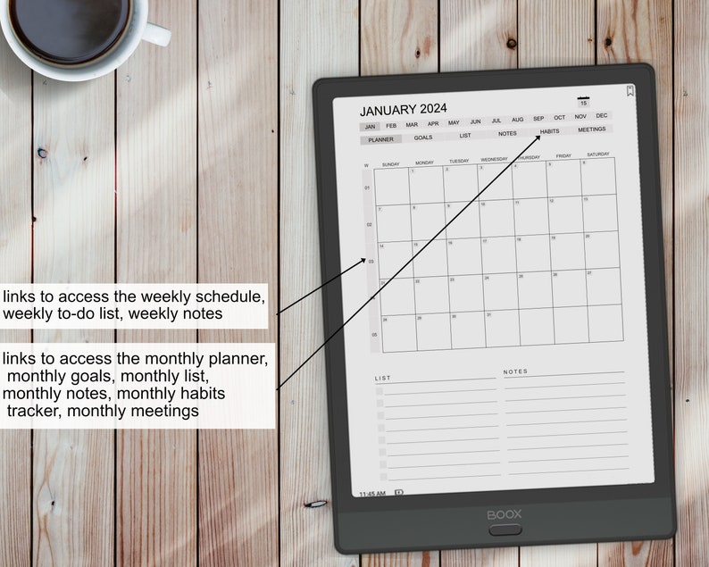 Boox Note Weekly Planner 2024, Yearly and Monthly and Weekly Planner ...