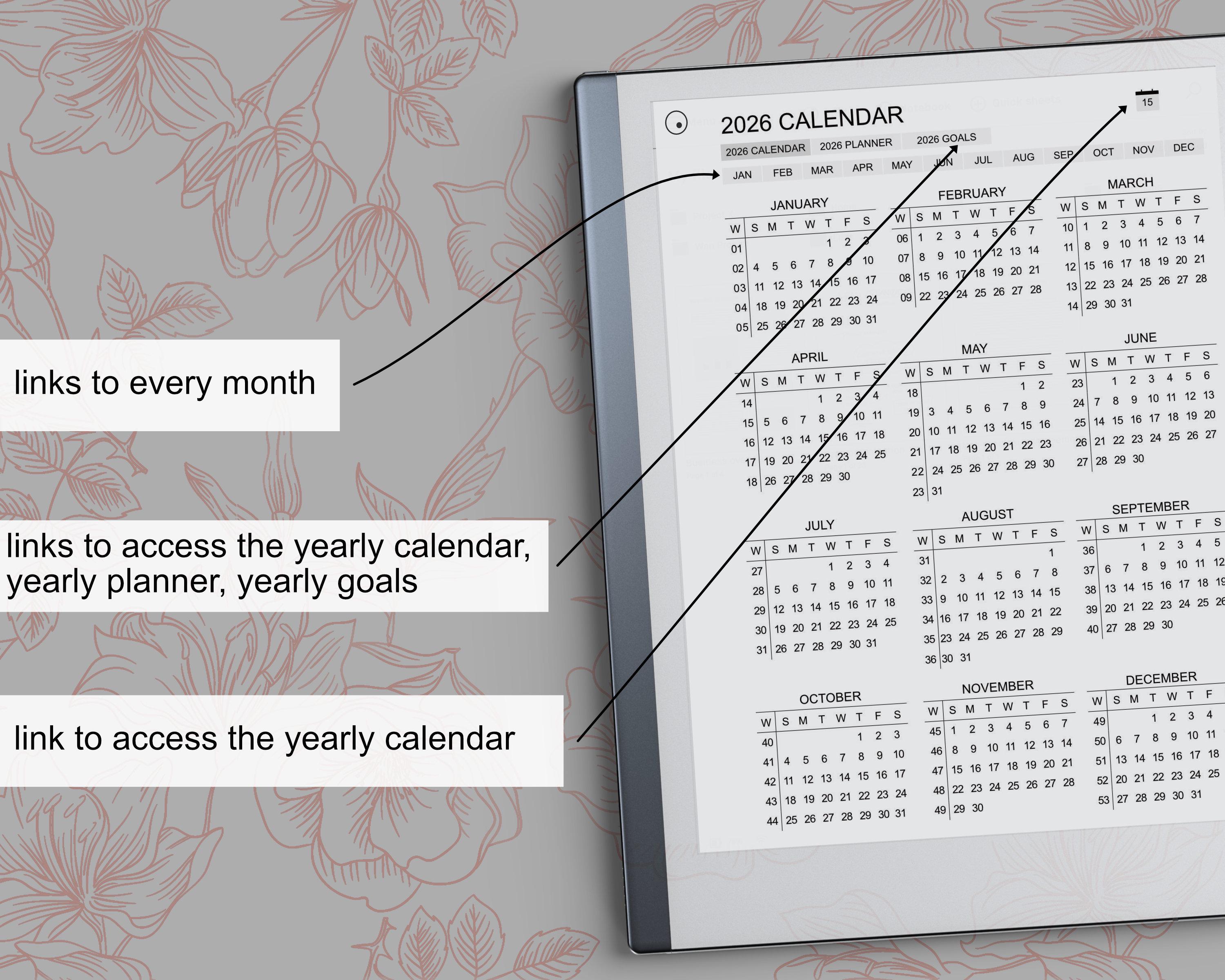 Weekly Planner Template for Remarkable 2, 2025-2026 Yearly and Monthly ...