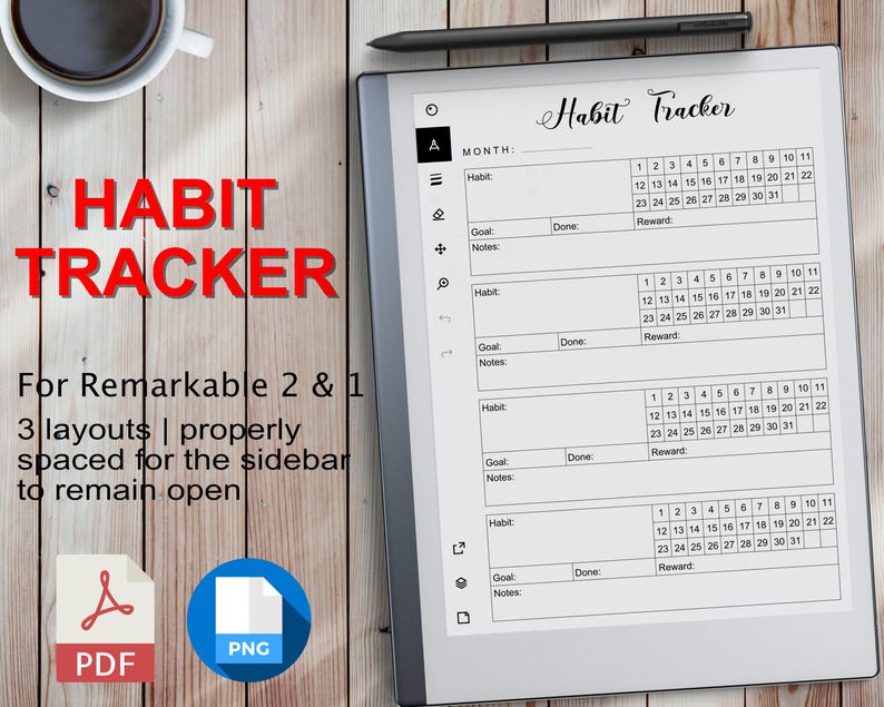 Habit Tracker Template for Remarkable 2, Digital Habit Planner, Monthly ...