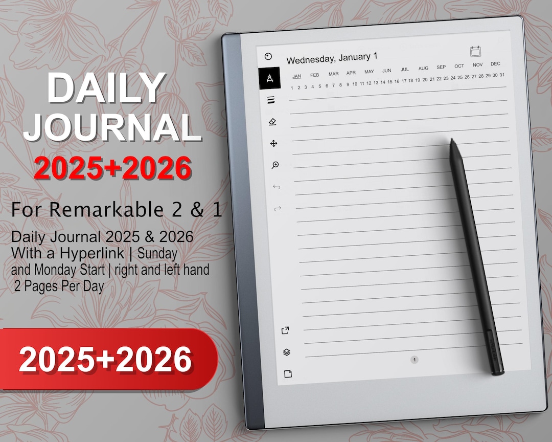 Daily Journal Template for Remarkable 2 2025-2026, Hyperlinked PDF ...