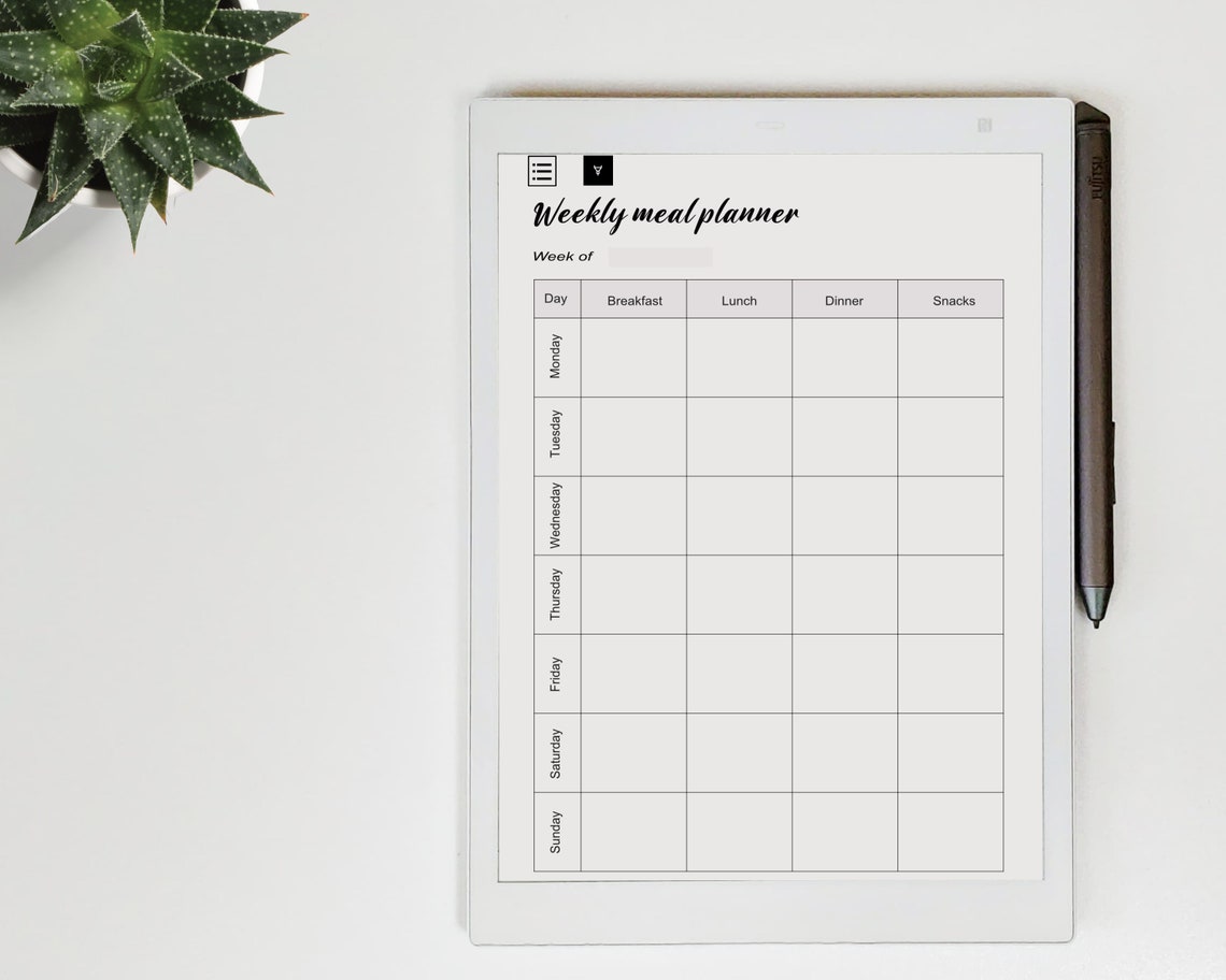 Supernote Template Supernote A5 a5x Weekly Meal Planner Etsy Canada