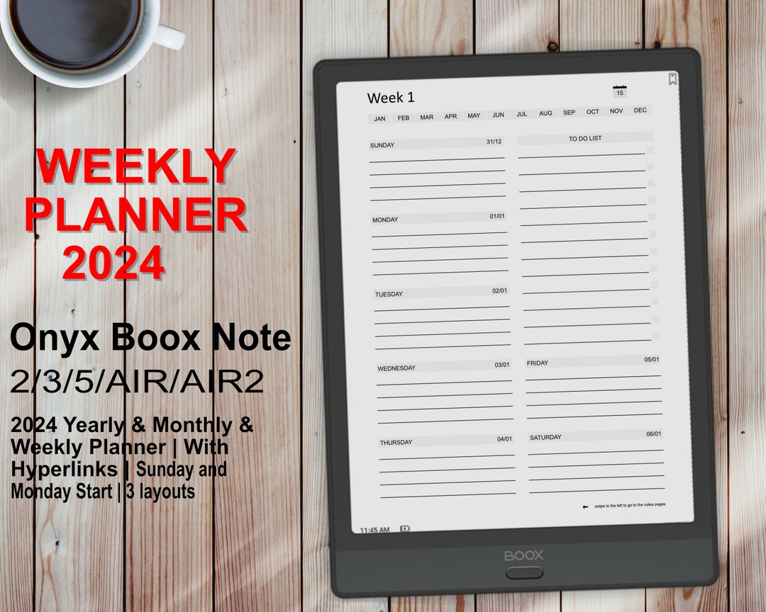 Boox Note Weekly Planner 2024, Yearly and Monthly and Weekly Planner ...
