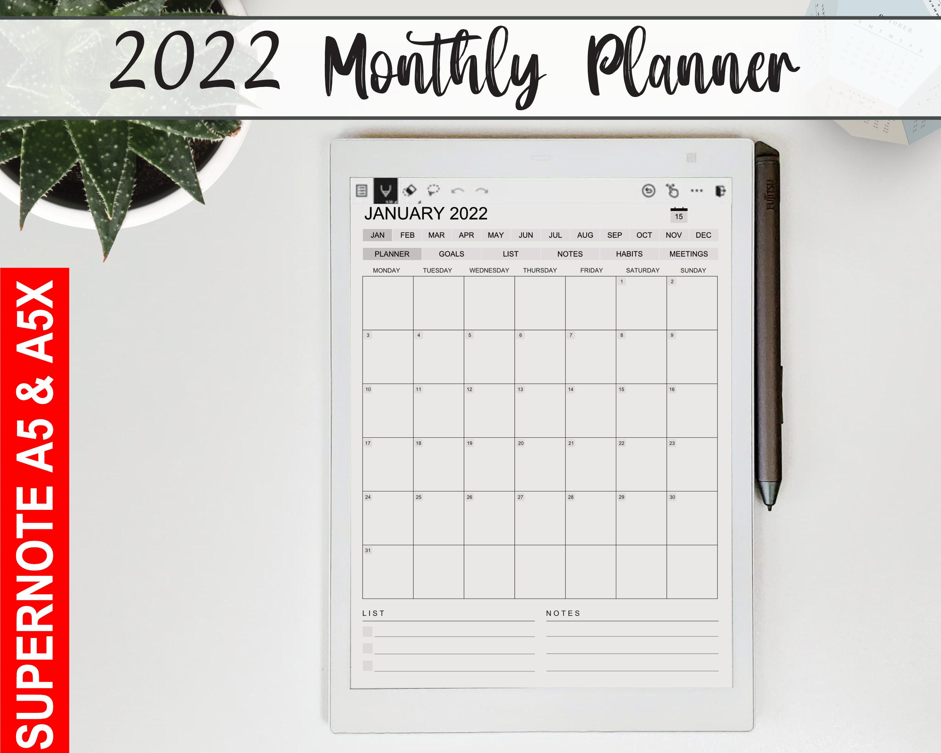 Supernote A5 A5x Templates 2022 Yearly And Monthly Planner Etsy Schweiz