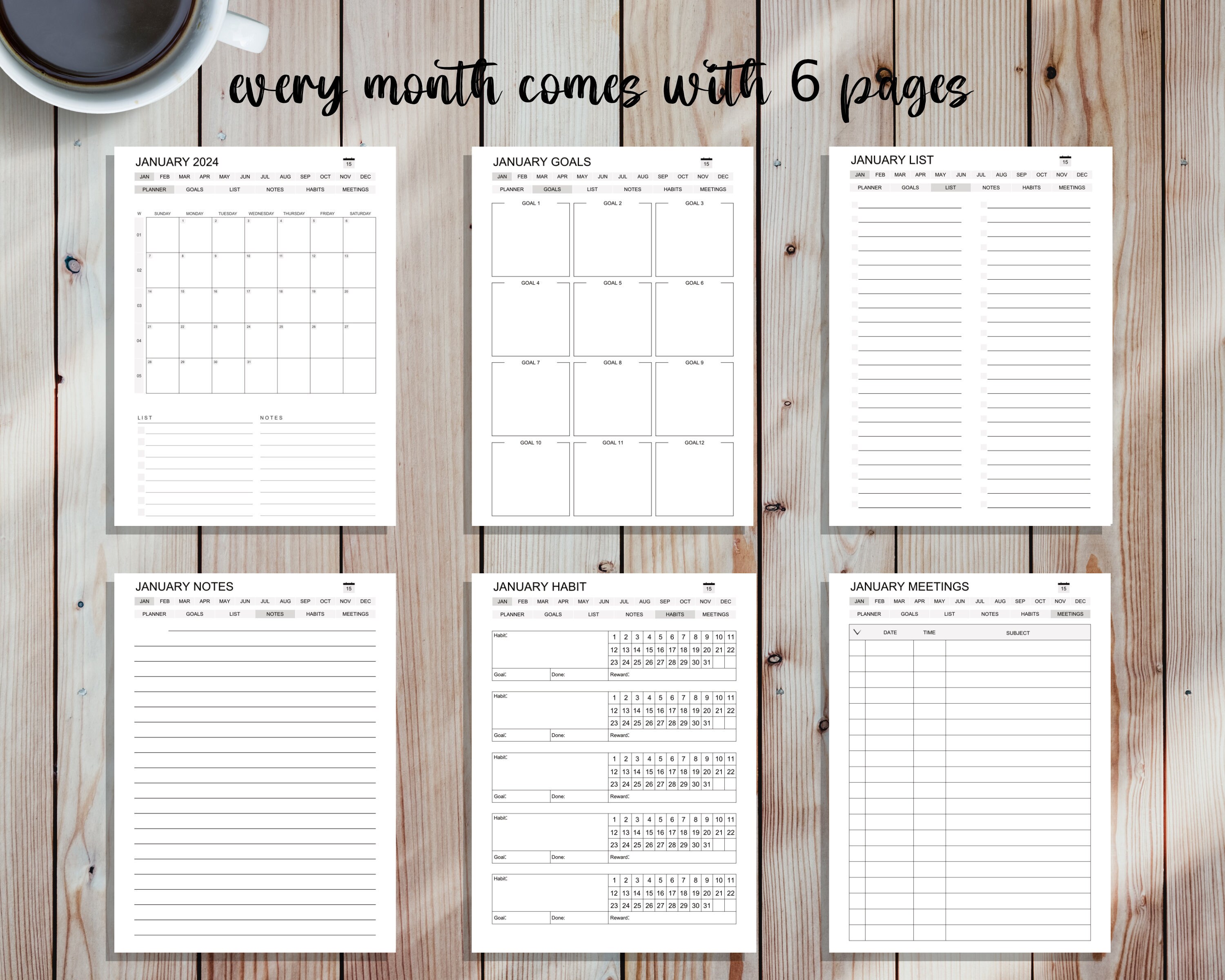 Boox Note Air Digital Planner 2024, Boox Note Air Templates 2024 Yearly ...