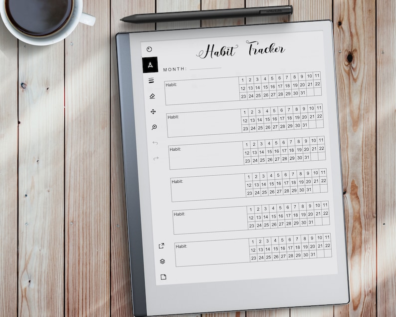 Habit Tracker Template for Remarkable 2, Digital Habit Planner, Monthly ...