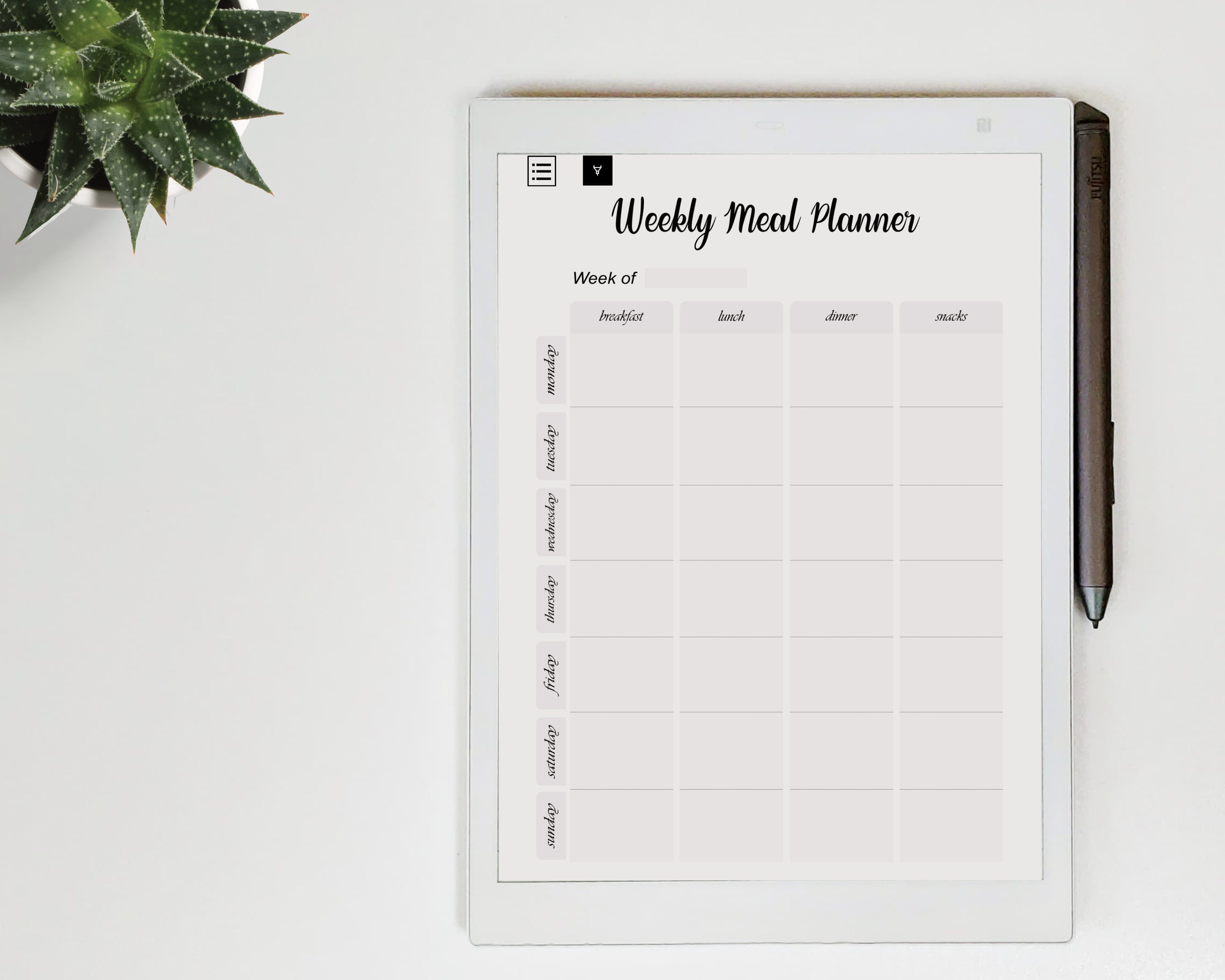 Supernote Templates Weekly Meal Planner Grocery List - Etsy