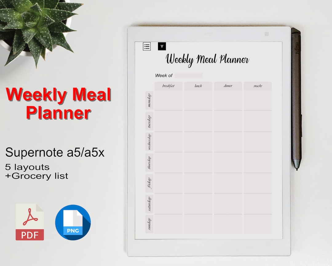 Supernote Template, Supernote A5/a5x Weekly Meal Planner + Grocery List ...