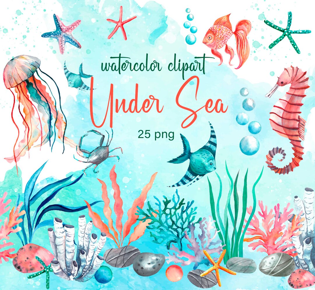 Ocean Watercolor Clipart.ocean Plants Watercolor. Undersea Watercolor ...