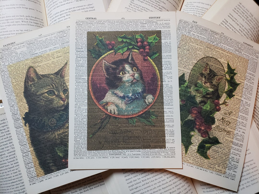 Christmas Cats || Dictionary Prints - Vintage Dictionary Upcycled Pages ...