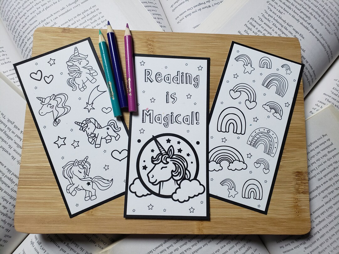 Unicorn/rainbows Color-me Bookmarks || Coloring Activity Bookmarks for ...