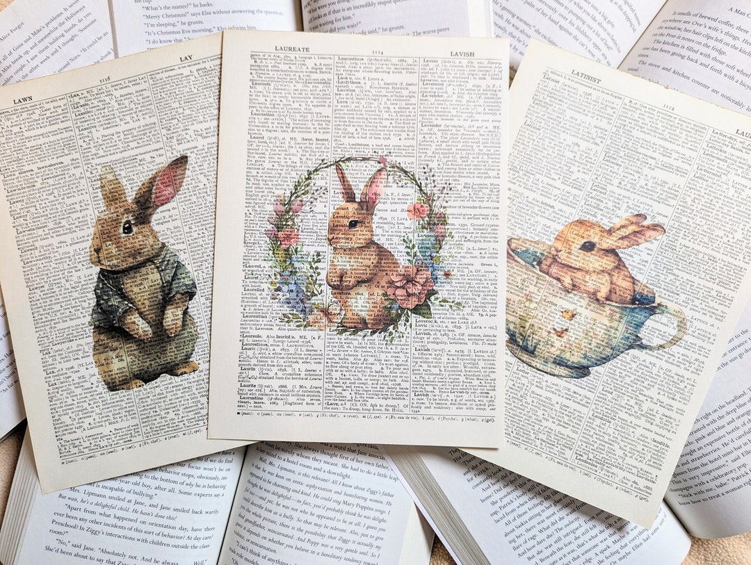 Easter Rabbits || Dictionary Prints - Vintage Dictionary Upcycled Pages ...