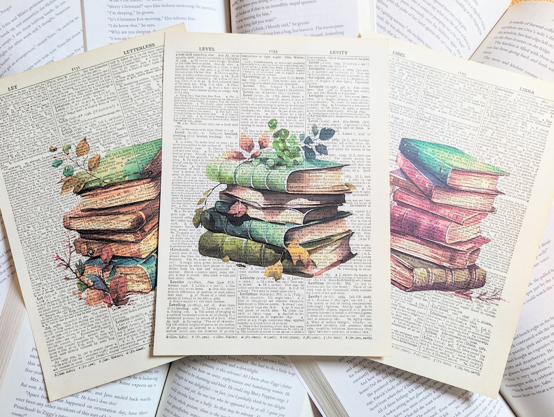 Book Stacks || Dictionary Prints - Vintage Dictionary Upcycled Pages ...