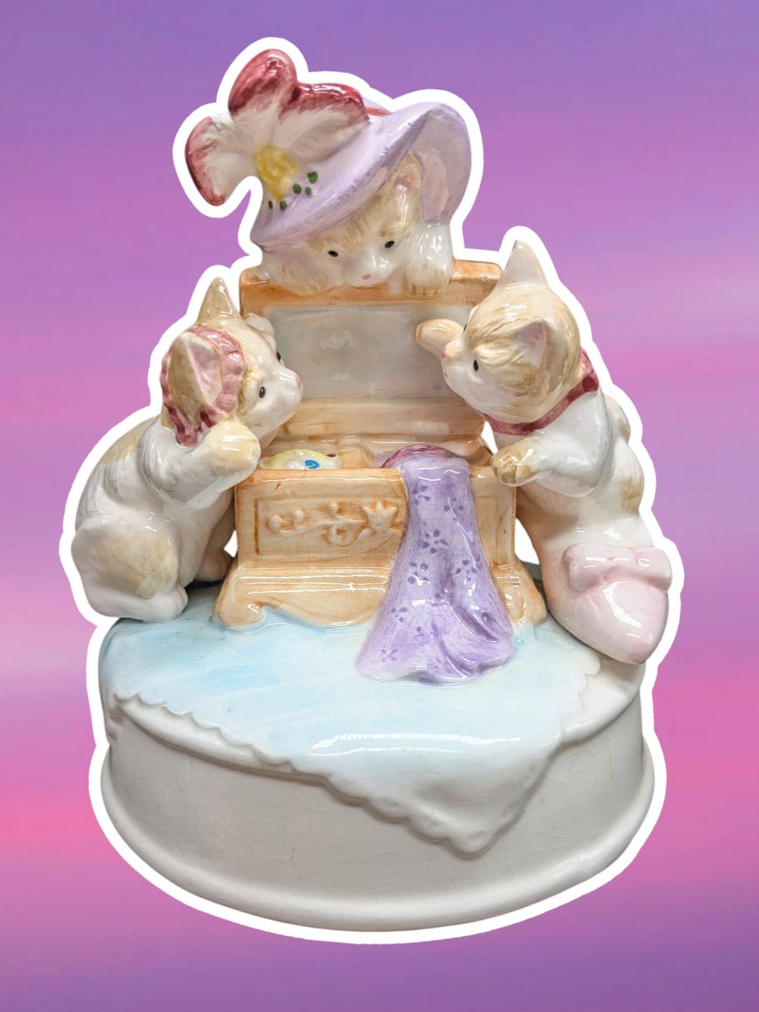 Vintage Ceramic Cat Music Box - Etsy