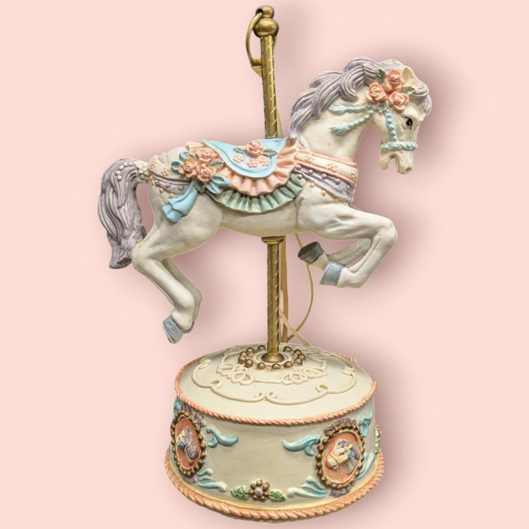 Vintage Pastel Resin Carousel Horse With Ribbons - Etsy
