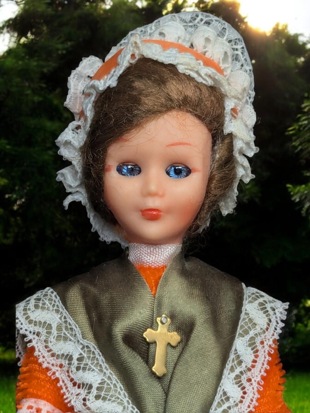 Vintage French Maid Orange Fuzzy Dress With Satin Green Apron. 8 In - Etsy