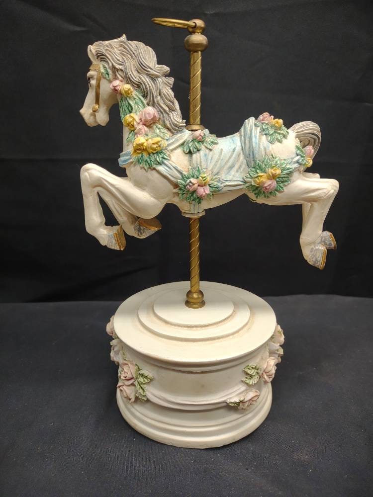 Vintage Resin Carousel Horse With Beautiful Rose Decor - Etsy