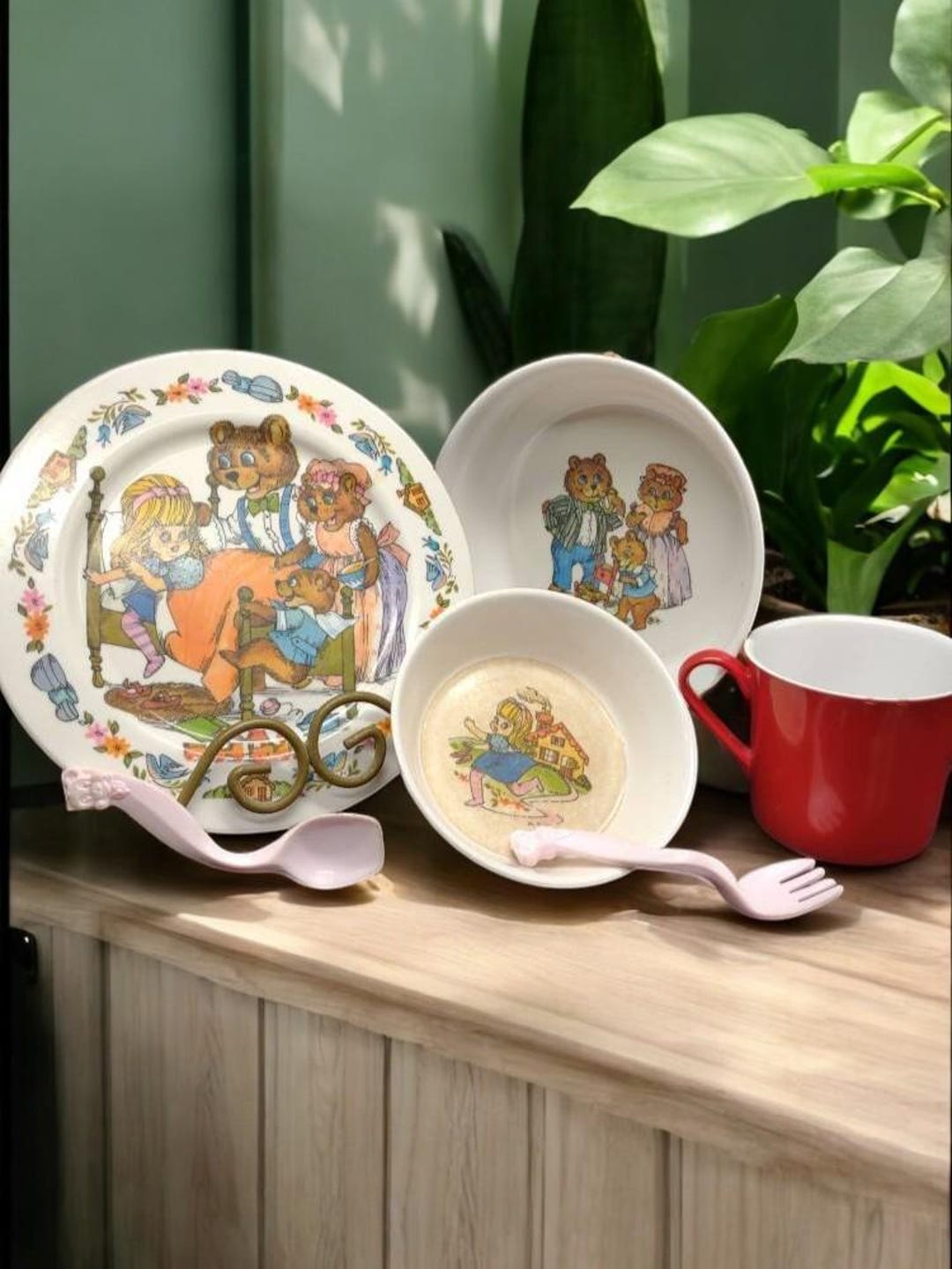 Vintage Goldilocks and the Three Bears Mealtime Set: Plate, Bowl, Cup ...