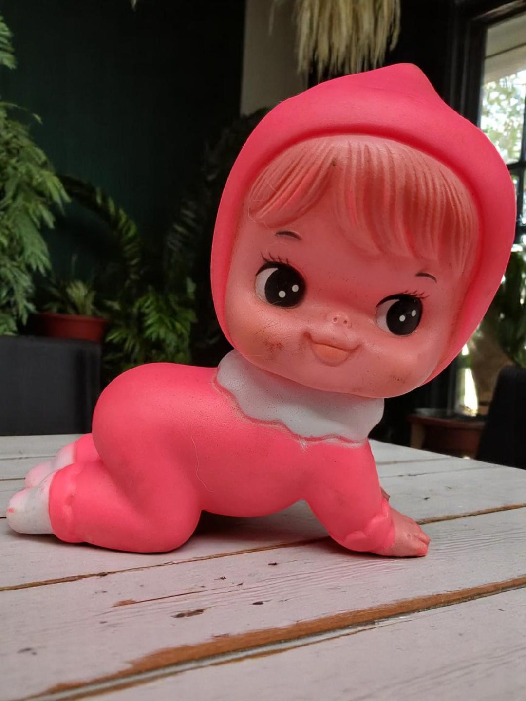 Vintage Rasco Hot Pink Rubber Squeak Bath Toy Little Girl Crawling ...