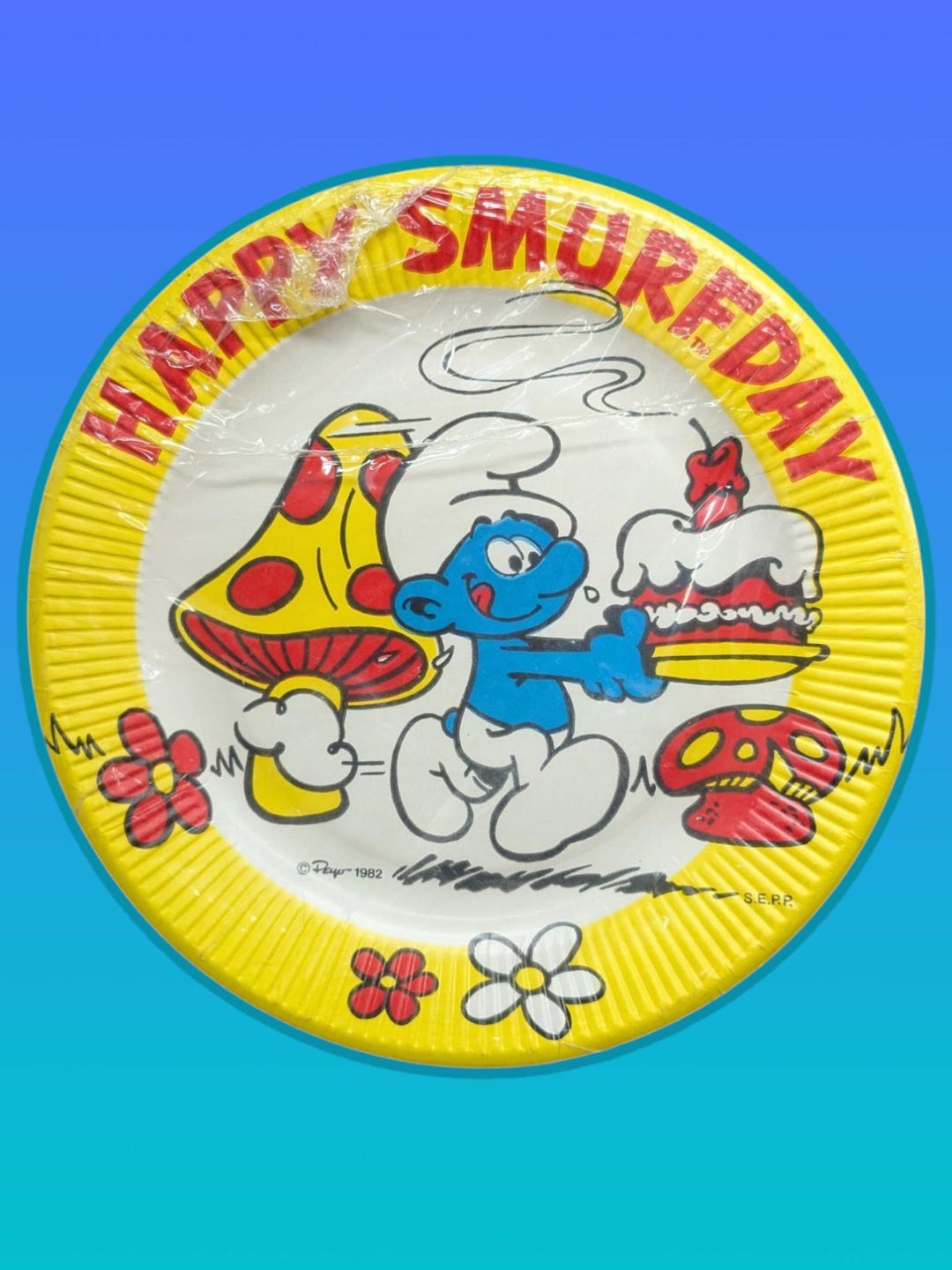 Vintage 1982 Happy Smurfday Eight Pack of Paper Plates in Original ...