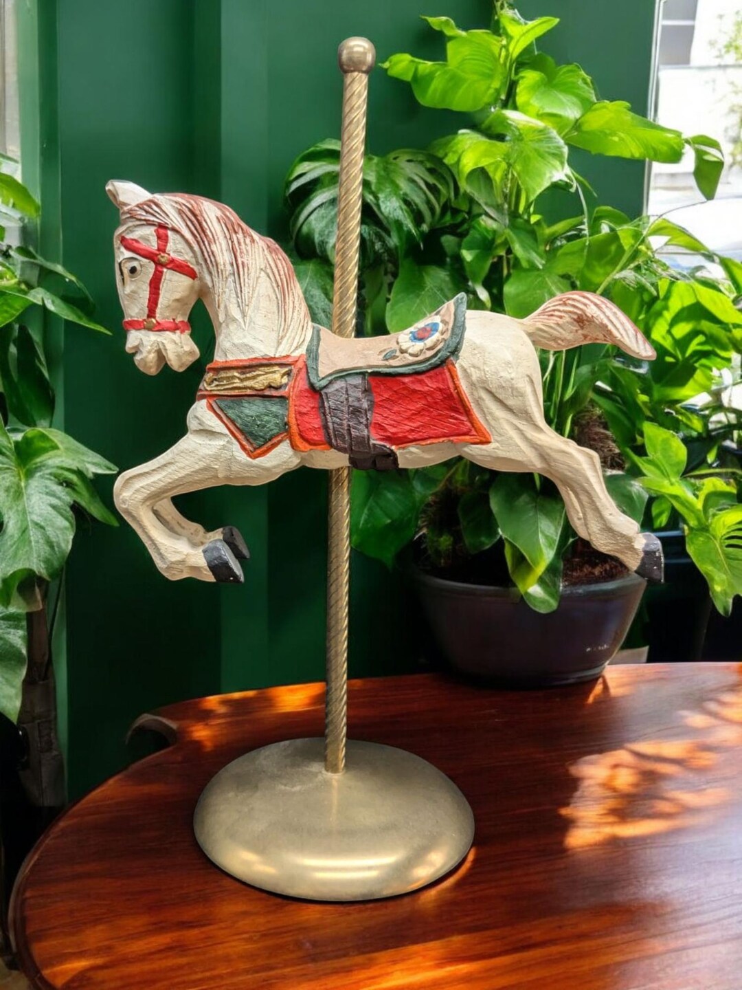 Vintage Wooden Carousel Horse With Brass Base - Etsy