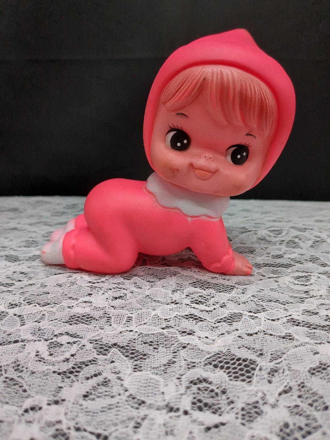 Vintage Rasco Hot Pink Rubber Squeak Bath Toy Little Girl Crawling ...
