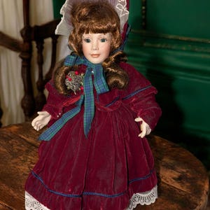 Vintage Musical Porcelain Doll in a Velvet Red Dress - Etsy