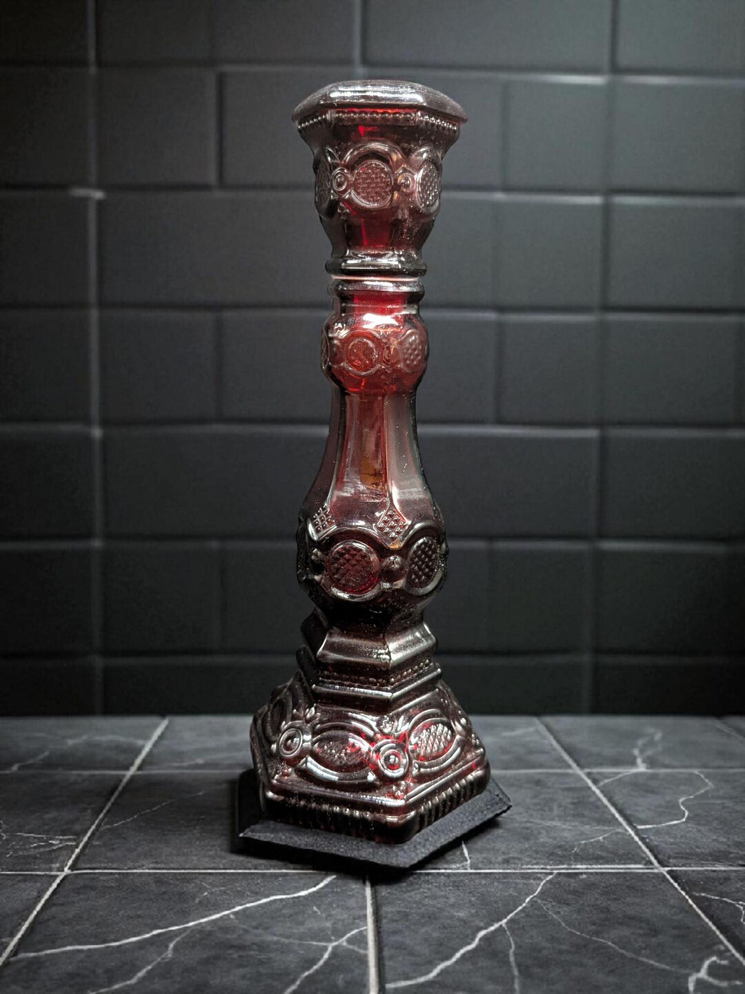 Avon Ruby Red Cape Cod Collection Glass Candlestick Cologne Bottle ...